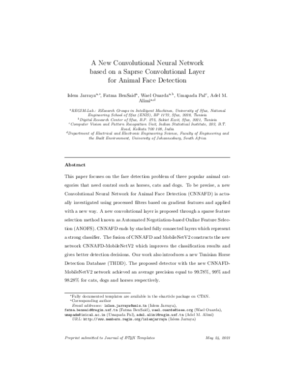 (PDF) A New Convolutional Neural Network based on a Saprse Convolutional Layer for Animal Face ...