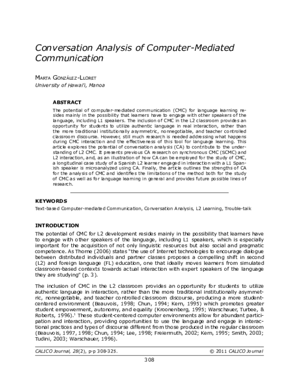 (PDF) Conversation Analysis of Computer-Mediated Communication