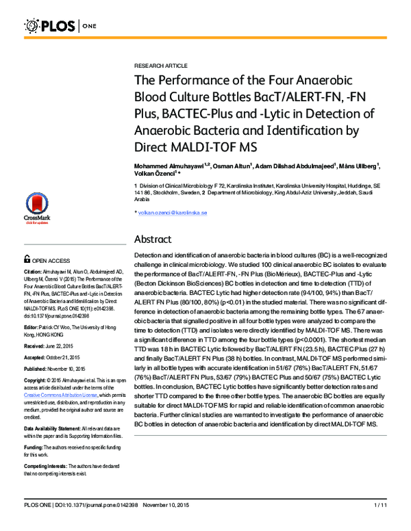 (PDF) The Performance of the Four Anaerobic Blood Culture Bottles BacT ...
