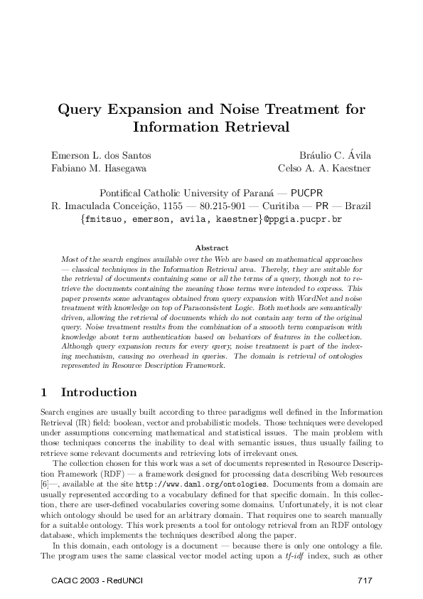 (PDF) Query expansion and noise treatment for information retrieval