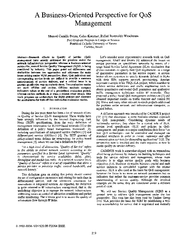 (PDF) A business-oriented perspective for QoS management
