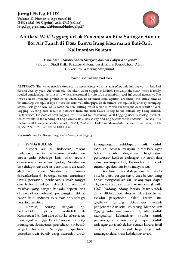 (PDF) Aplikasi Well Logging untuk Penempatan Pipa Saringan Sumur Bor ...