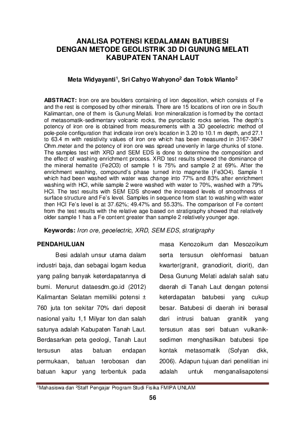 (PDF) Analisa Potensi Kedalaman Batubesi Dengan Metode Geolistrik 3D DI Gunung Melati Kabupaten ...