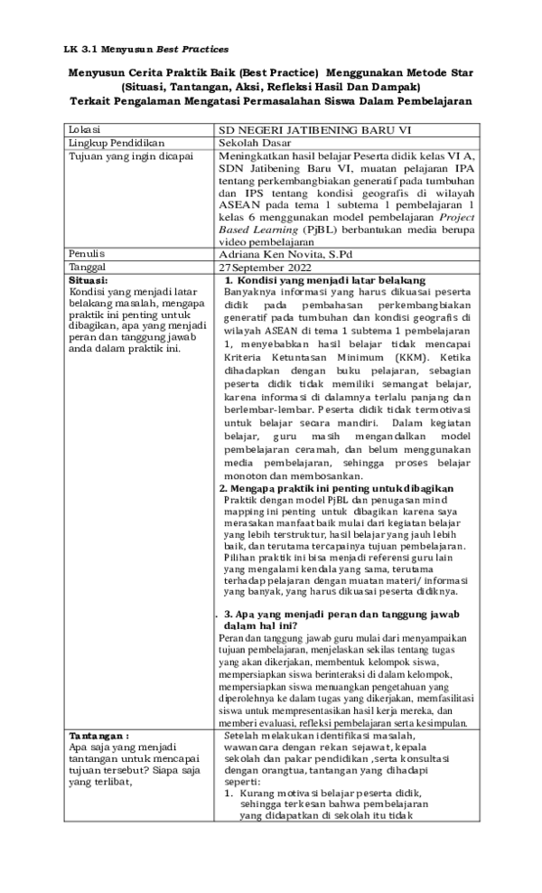 (PDF) Menyusun Cerita Praktik Baik (Best Practice) Menggunakan Metode ...