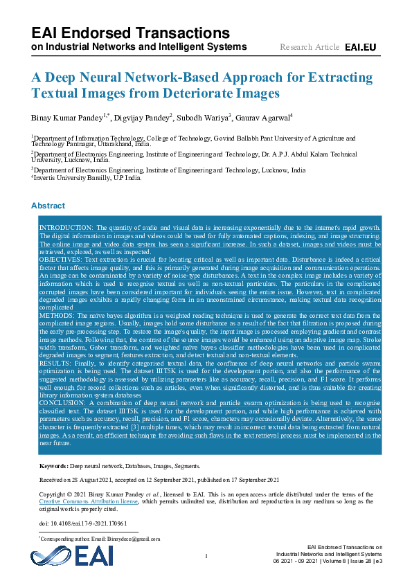 Pdf A Deep Neural Network Based Approach For Extracting Textual Images From Deteriorate Images