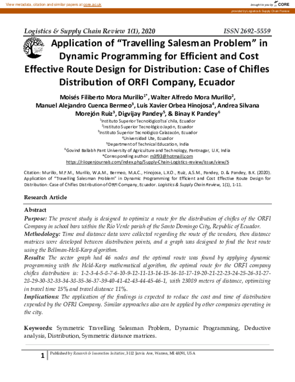 (PDF) Application of "Travelling Salesman Problem" in Dynamic Programming for Efficient and Cost ...