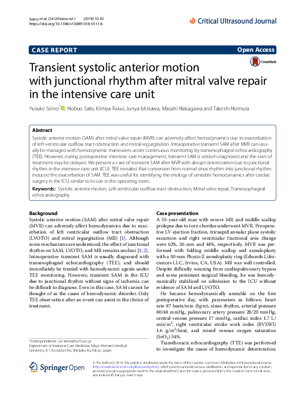 (PDF) Transient systolic anterior motion with junctional rhythm after ...