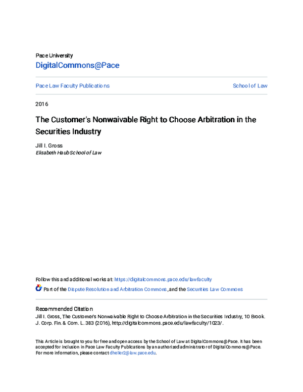 (PDF) The Customer's Non-Waivable Right to Choose Arbitration in the ...