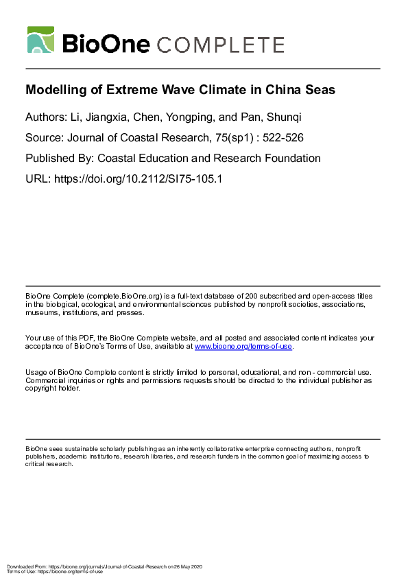 (PDF) Modelling of Extreme Wave Climate in China Seas
