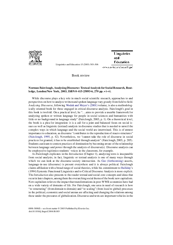 (PDF) Norman Fairclough, Analysing Discourse: Textual Analysis for ...