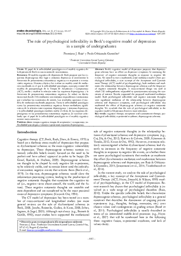 (PDF) The role of psychological inflexibility in Beck’s cognitive model ...