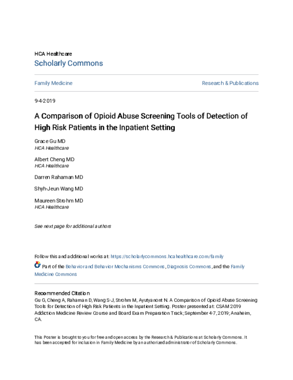 (PDF) A Comparison of Opioid Abuse Screening Tools of Detection of High ...