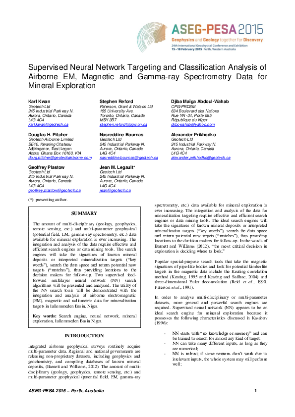 (PDF) Supervised Neural Network Targeting and Classification Analysis of Airborne EM, Magnetic ...