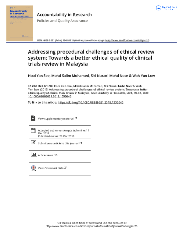 (PDF) Addressing Procedural Challenges of Ethical Review System ...