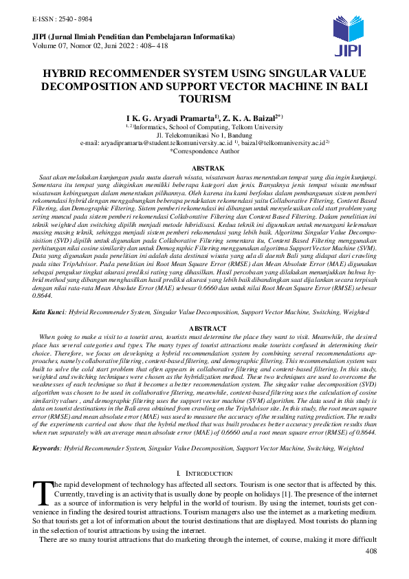 (PDF) Hybrid Recommender System Using Singular Value Decomposition and Support Vector Machine in ...