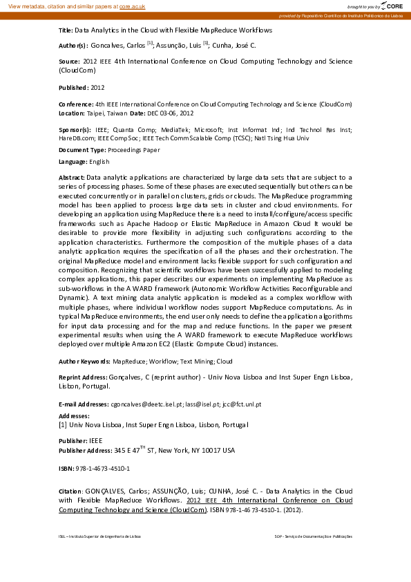 (PDF) Data analytics in the cloud with flexible MapReduce workflows