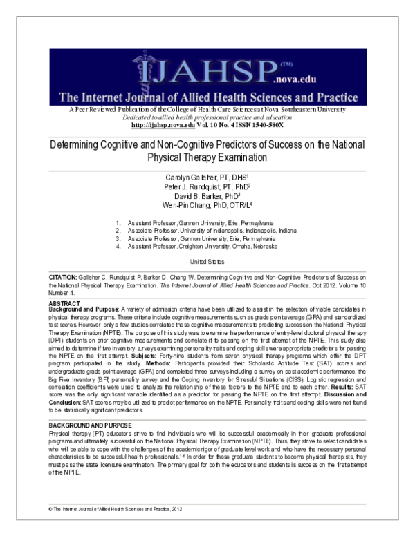 (PDF) Determining Cognitive and Non-Cognitive Predictors of Success on ...