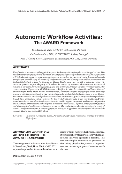 (PDF) Autonomic Workflow Activities for Clouds