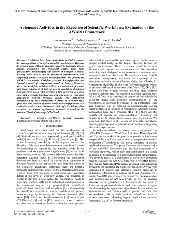 (PDF) Autonomic activities in the execution of scientific workflows: Evaluation of the AWARD ...