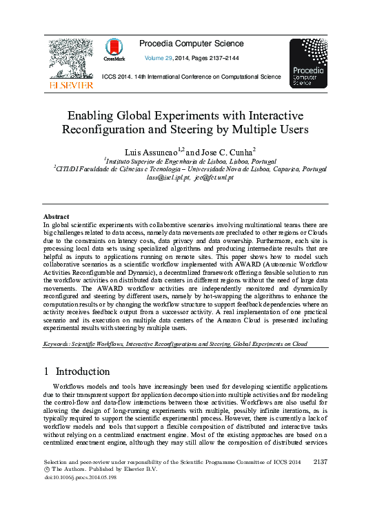 (PDF) Enabling Global Experiments with Interactive Reconfiguration and Steering by Multiple Users