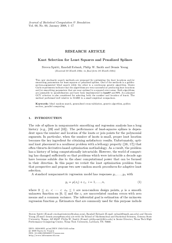 (PDF) Knot selection for least-squares and penalized splines (PDF) Knot selection for least-squares and penalized splines