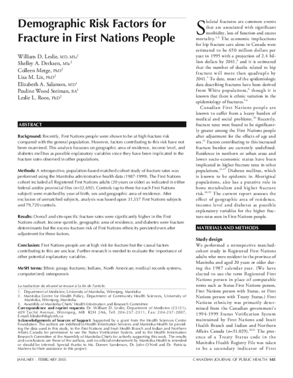 (PDF) Demographic Risk Factors for Fracture in First Nations People