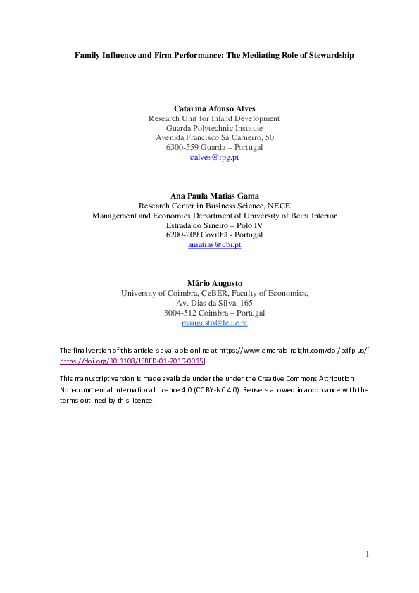 (PDF) Family influence and firm performance: the mediating role of ...