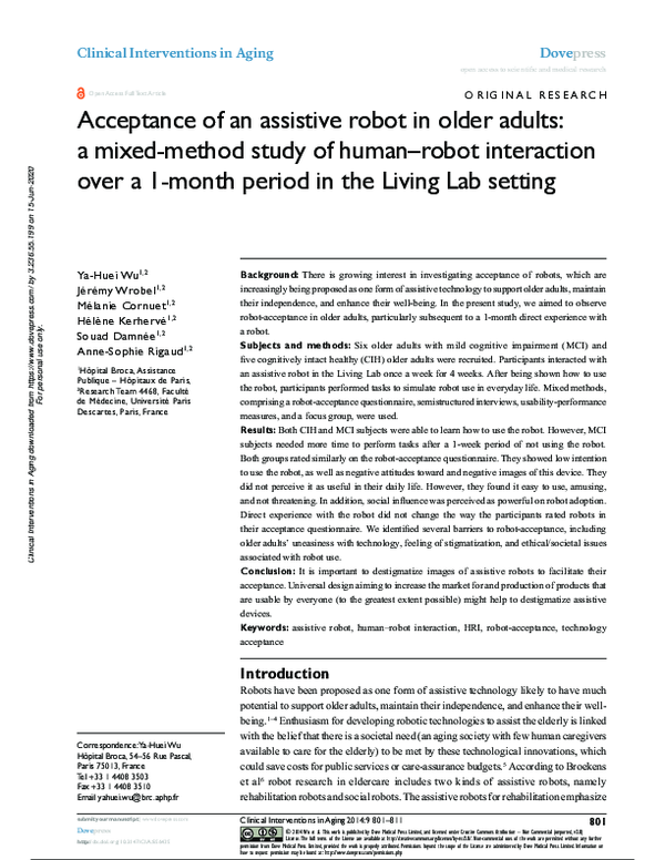 (PDF) Acceptance of an assistive robot in older adults: a mixed-method ...