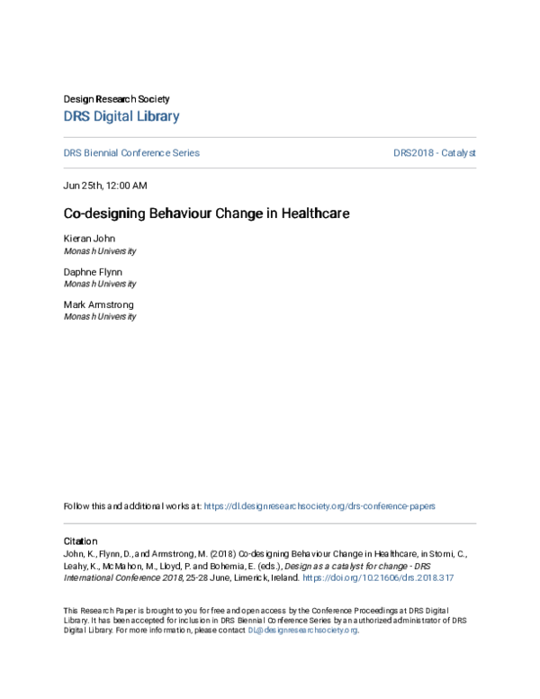 (PDF) Co-designing Behaviour Change in Healthcare