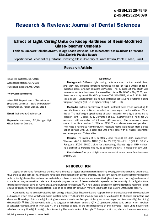 (PDF) Effect of Light Curing Units on Knoop Hardness of Resin-Modified ...
