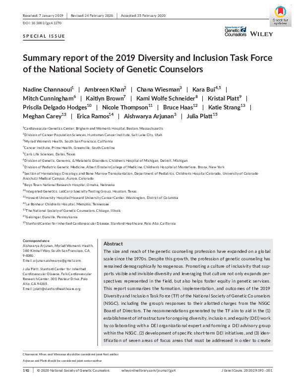(PDF) 2019 NSGC Diversity and Inclusion Task Force Summary Report
