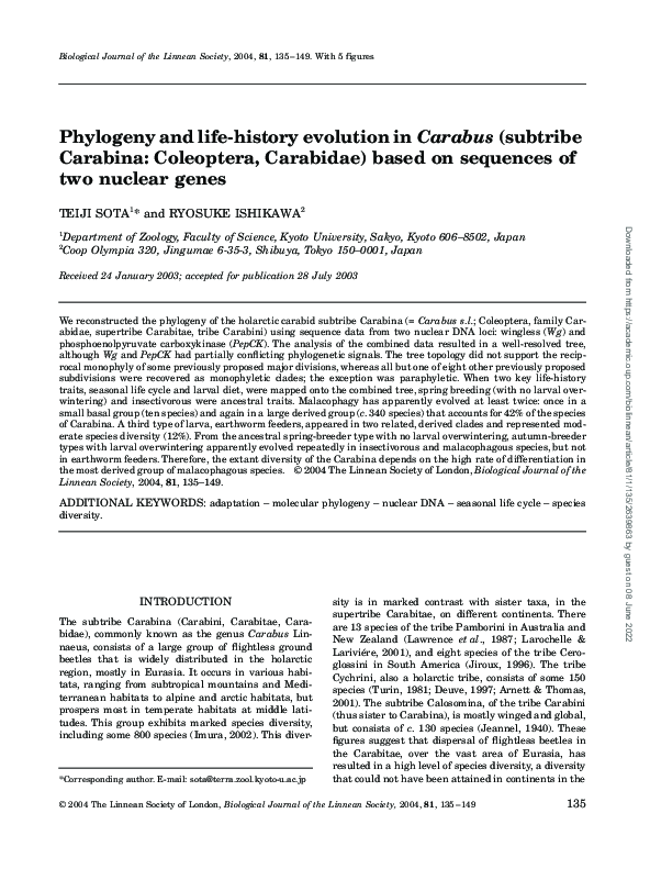 (PDF) Phylogeny and Life-History Evolution in Carabus (Carabina)