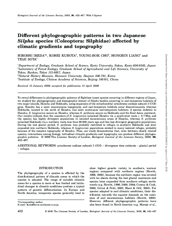 (PDF) Different phylogeographic patterns in two Japanese Silpha species ...