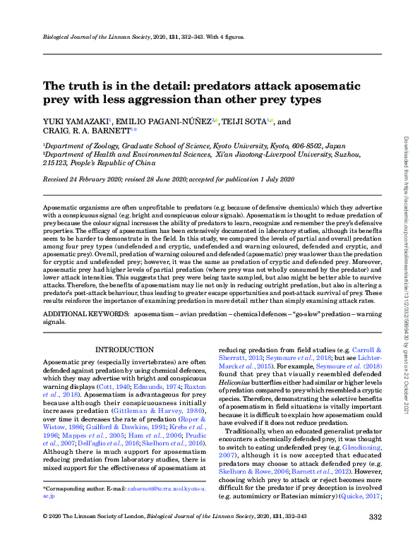 (PDF) The truth is in the detail: predators attack aposematic prey with ...