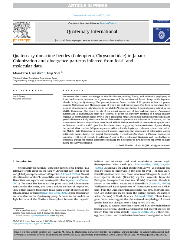 (PDF) Quaternary donaciine beetles (Coleoptera, Chrysomelidae) in Japan ...