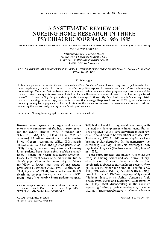 (PDF) A systematic review of nursing home research in three psychiatric ...