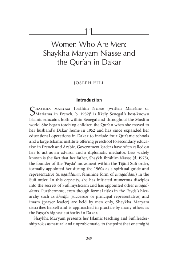(PDF) Women Who Are Men: Shaykha Maryam Niasse and the Qur’an in Dakar