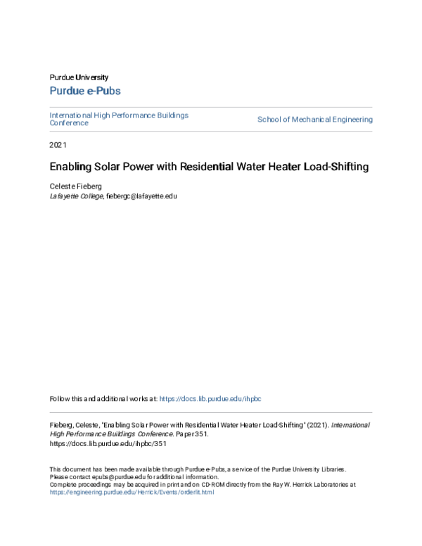 (PDF) Enabling Solar Power with Residential Water Heater Load-Shifting
