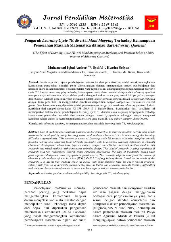(PDF) Pengaruh Learning Cycle 7E disertai Mind Mapping Terhadap Kemampuan Pemecahan Masalah ...