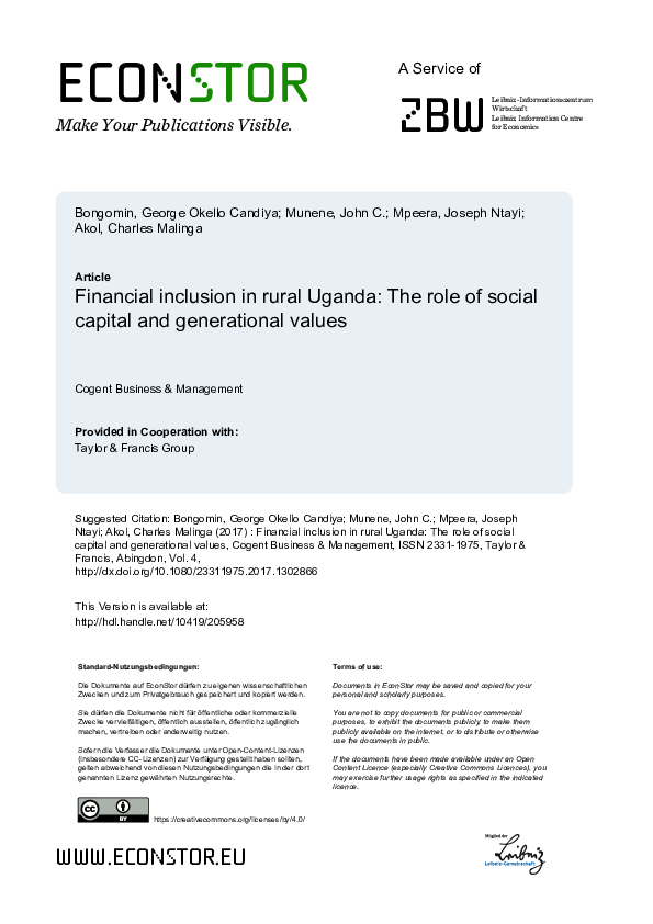 (PDF) Financial inclusion in rural Uganda: The role of social capital ...