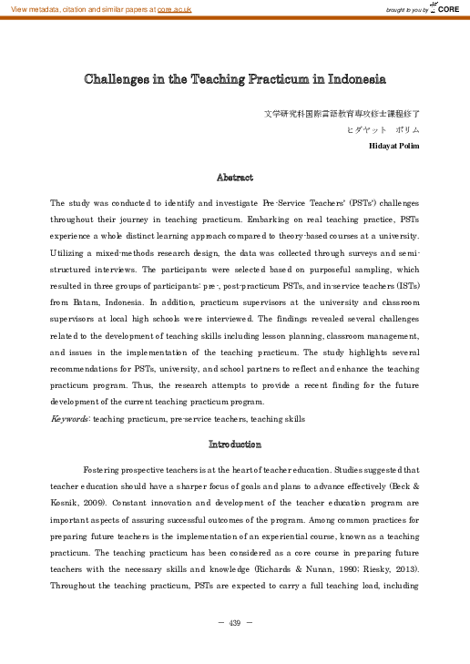 (PDF) Challenges in the Teaching Practicum in Indonesia