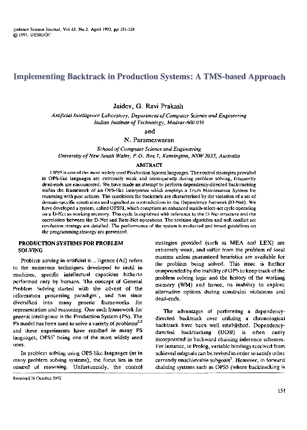(PDF) Implementing Backtrack in Production System: A TMS based Approach