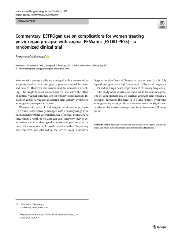 (PDF) Commentary: ESTROgen use on complications for women treating ...