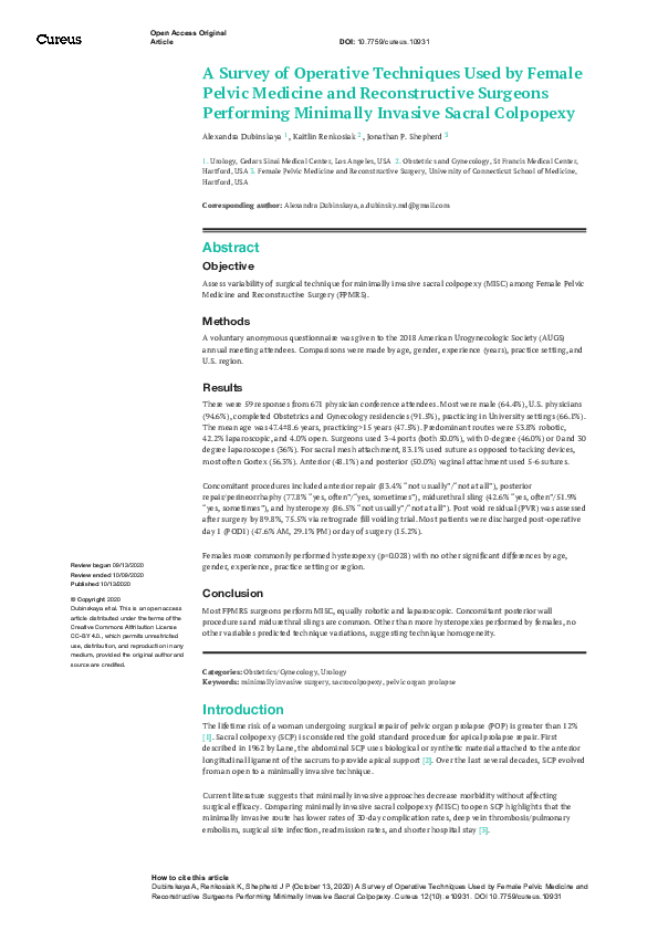 (PDF) A Survey of Operative Techniques Used by Female Pelvic Medicine and Reconstructive ...