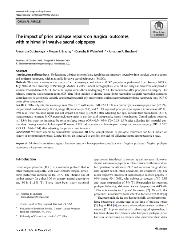 (PDF) The impact of prior prolapse repairs on surgical outcomes with ...