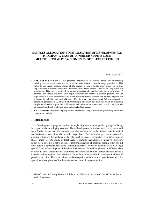 (PDF) Samples allocation for evaluation of developmental program: A ...
