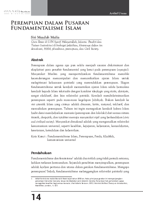 (PDF) Perempuan dalam Pusaran Fundamentalisme Islam