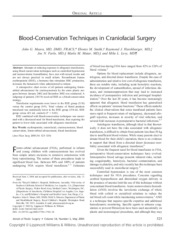 (PDF) Blood-Conservation Techniques in Craniofacial Surgery