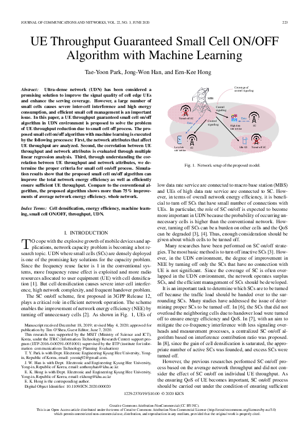 Pdf Ue Throughput Guaranteed Small Cell Onoff Algorithm With Machine Learning