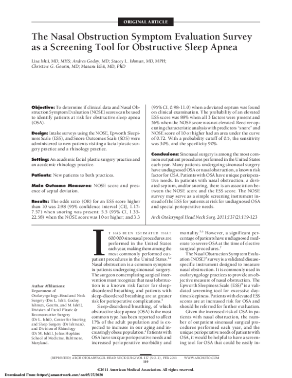(PDF) The Nasal Obstruction Symptom Evaluation Survey as a Screening ...